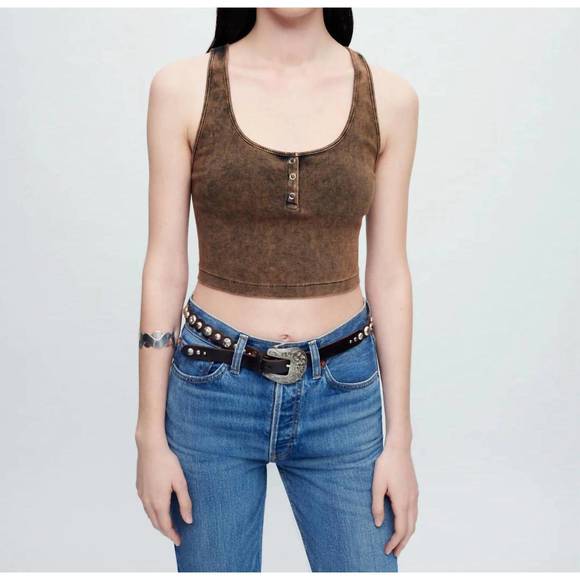 Re/Done | Tops | New Redone Henley Tank In Lsd Ginger | Poshmark